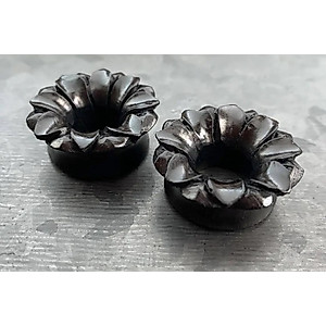 Lobal Domination PAIR of Lotus Flower Organic Areng Wood Tunnels Ear Plugs - Gauge Body Jewelry (1" (25mm))