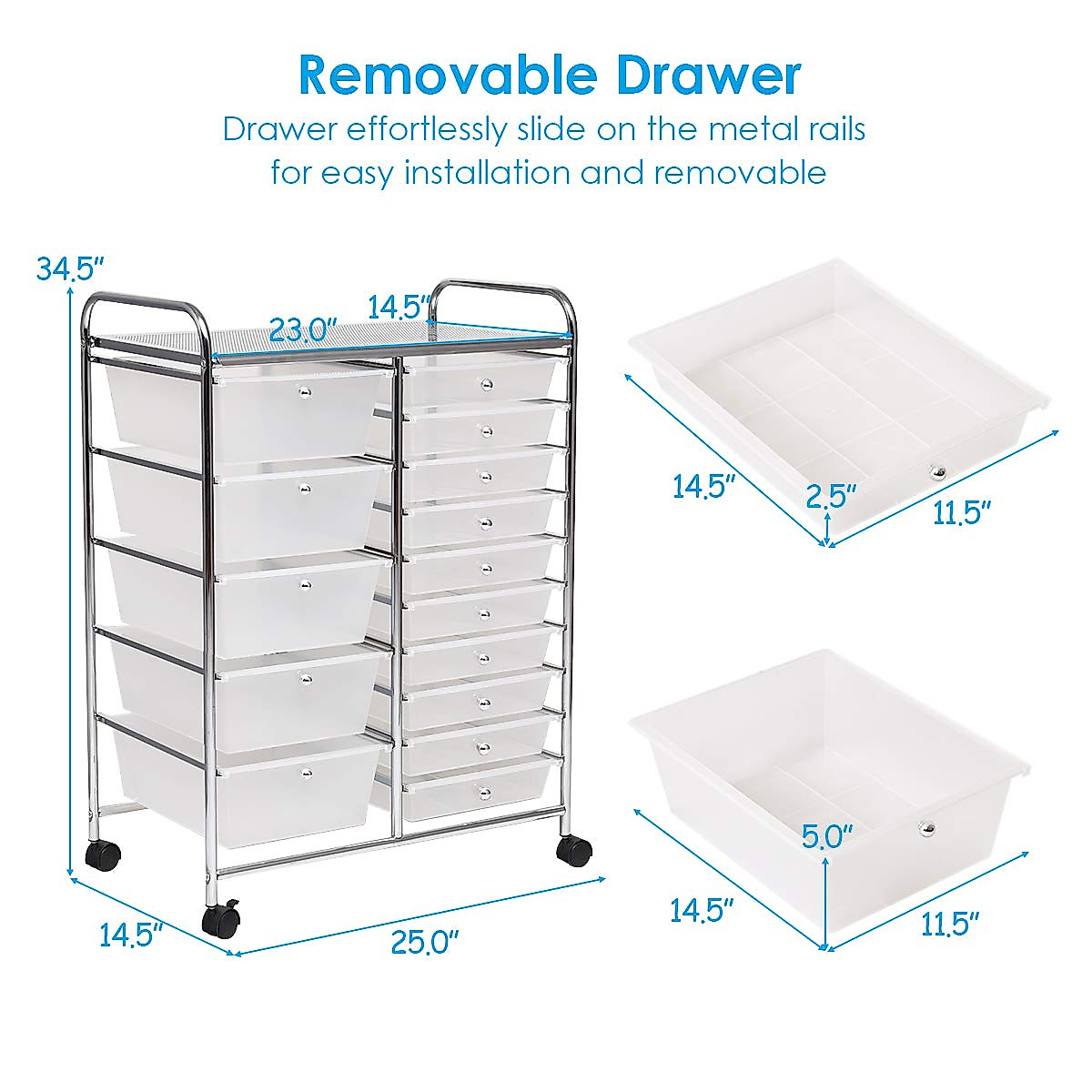 Giantex 15 Drawer Rolling Storage Cart Tools Scrapbook Paper Office School Organizer, Clear