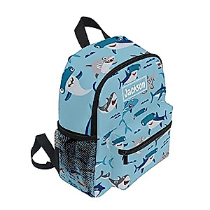 Sinestour Custom Shark Kid's Backpack Personalized Backpack with Name/Text Preschool Backpack for Boys Customizable Toddler Backpack for Girls with Chest Strap