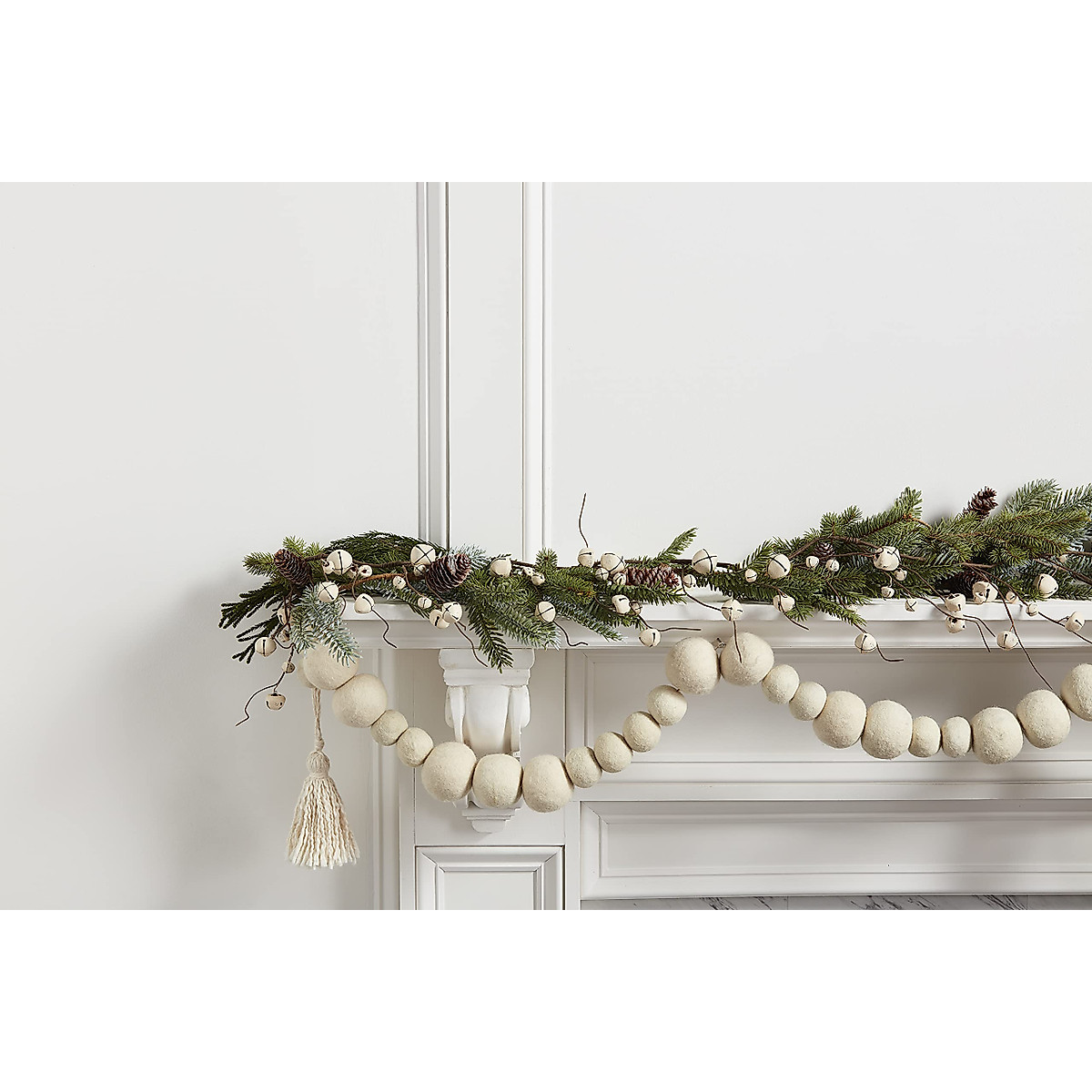 Mud Pie, White, Pom Tassel Garland, 60"