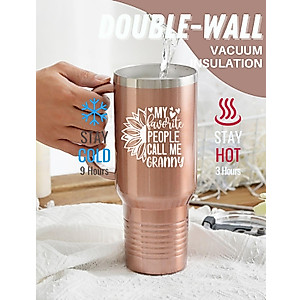 Onebttl Granny Gifts from Granddaughter, Grandson, 40 oz Insulated Stainless Steel Wine Tumbler with Lid and Straw, Gifts for Grandma on Birthday, Christmas, Mother's Day, Rose gold