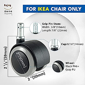 Enjoy Caster | 2 Inch Office Chair Casters for IKEA Office Chairs | Dual Injection Polyurethane Wheels for Hardwood Floor Protection (5007BUG-14-IK)