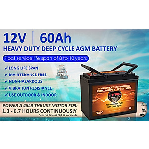 VMAX MR96-60 12V 60Ah AGM Deep Cycle Marine Battery for 12 Volt 40 Pound 40lb Thrust Trolling Motors