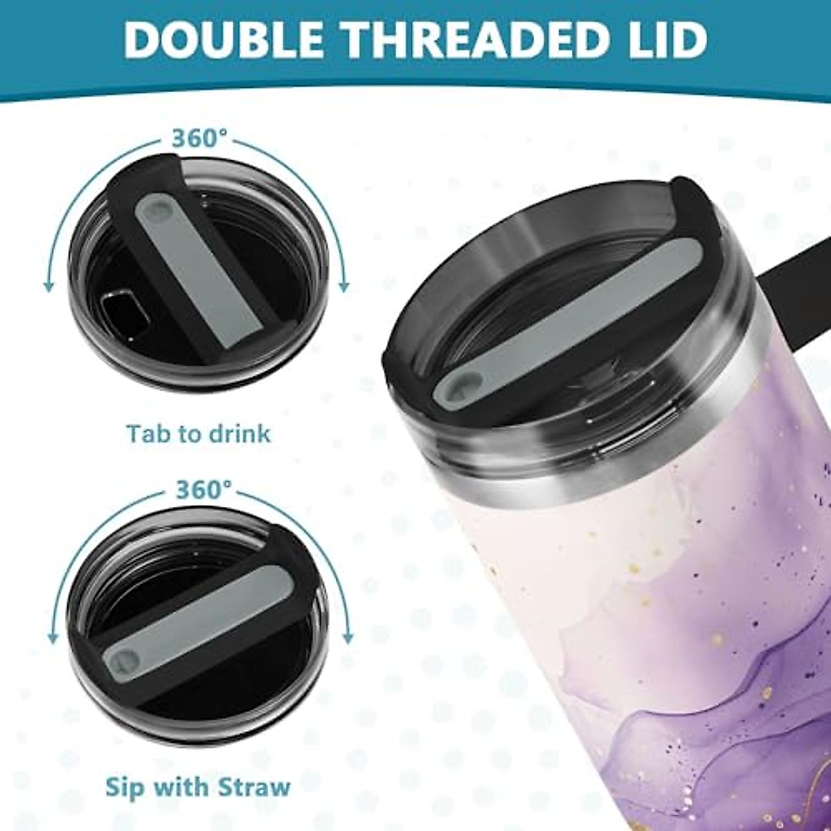 FRCSDIY Marble Insulated Tumbler with Handle and Straw Lid,40oz Leakproof Stainless Steel Cup BPA-Free Water Bottle