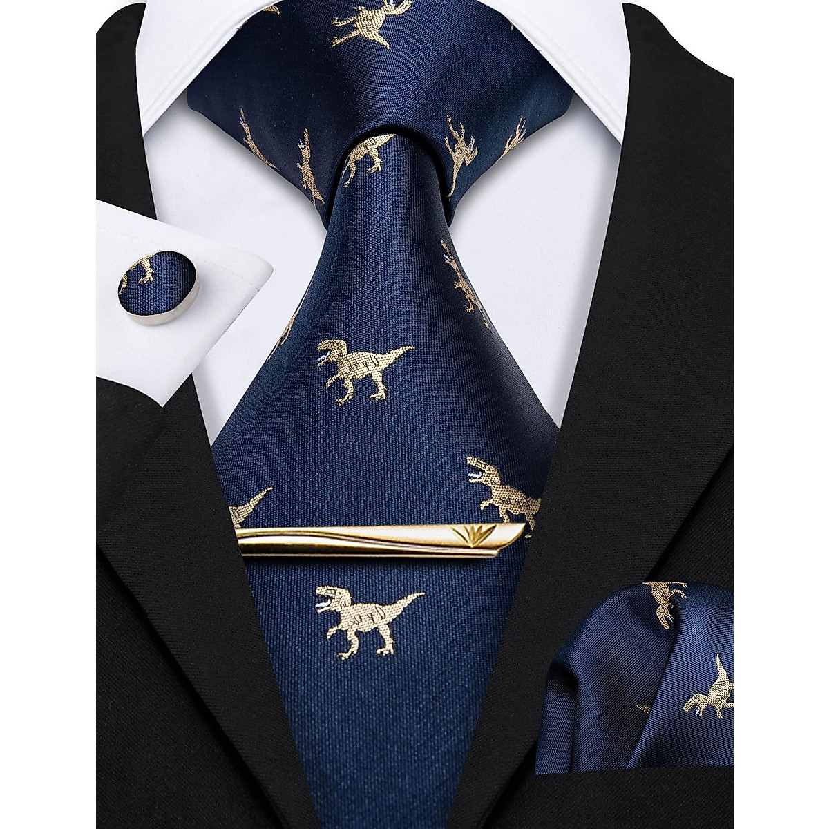 Barry.Wang Designer Blue Ties for Men Handkerchief Cufflink and Tie Clip Necktie Set Fashion
