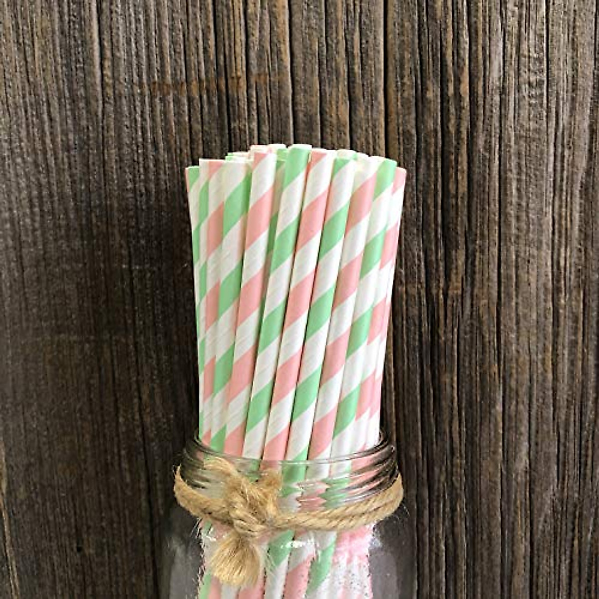 Striped Paper Straws - Mint Green Light Blush Pink White - 7.75 Inches - Pack of 50 Outside the Box Papers Brand