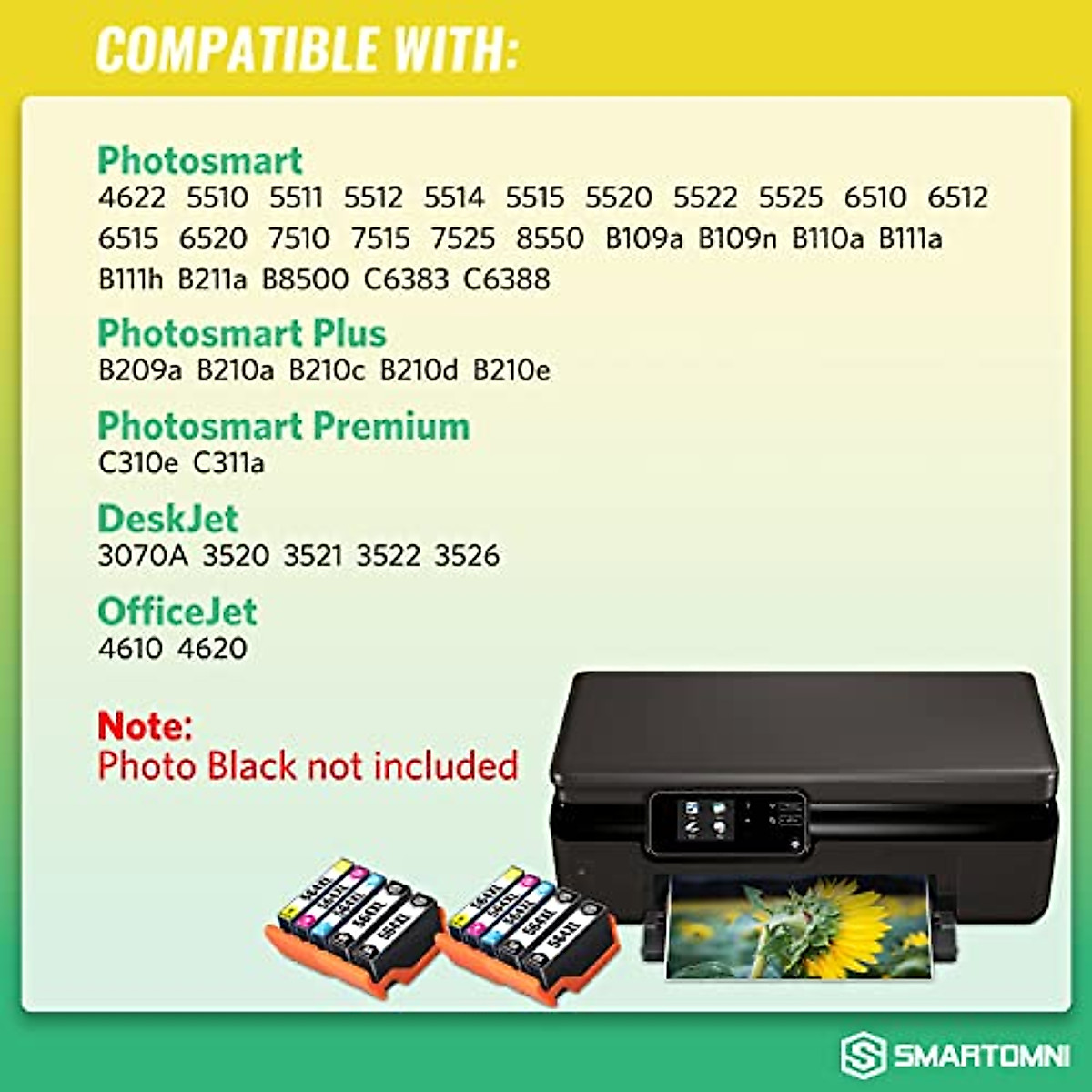 S SMARTOMNI Compatible 564 564XL Ink Cartridge Replacement for HP 564XL 564 XL for HP DeskJet 3520 Officejet 4610 4620 Photosmart 5520 7525 6515 6510 C311a B111a B8500 C6383 (Photo Black not included)