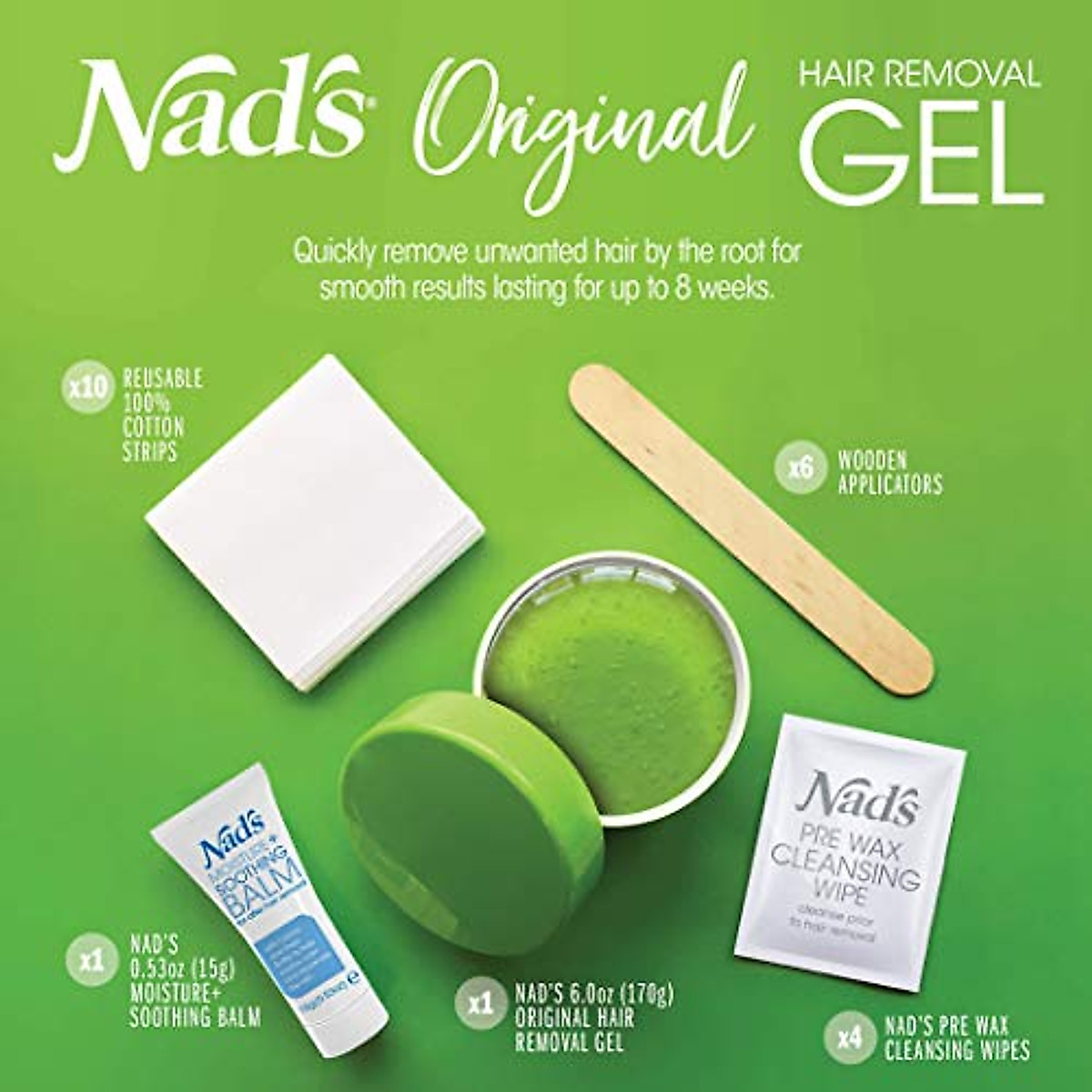 Nad's Wax Kit Gel, Wax Hair Removal For Women, Body+Face Wax, 6 Ounce