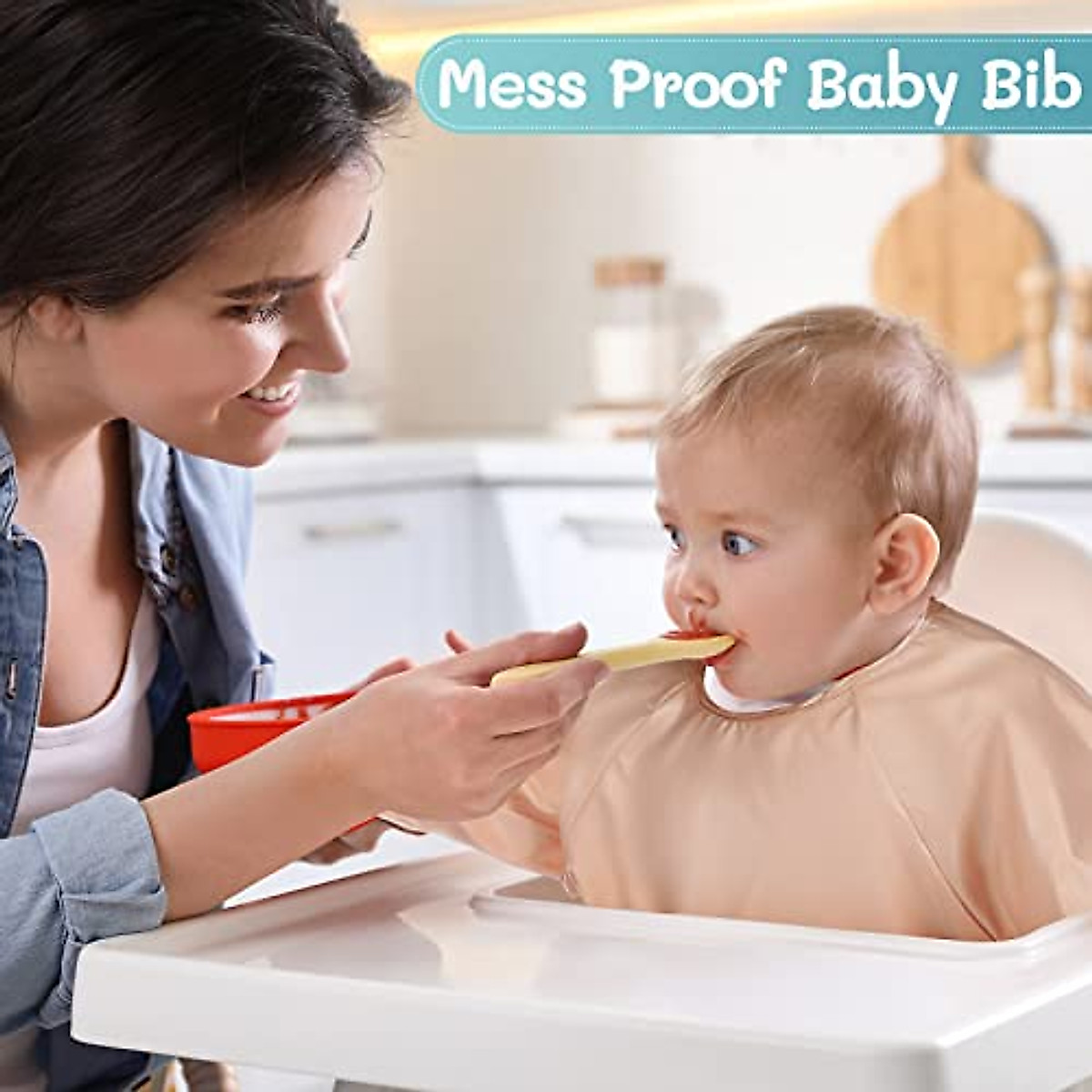 Janmercy 4 Pcs Long Sleeve Baby Bibs, Eating Bib for Toddlers Waterproof Baby Feeding Smock with Food Catcher, Machine Washable