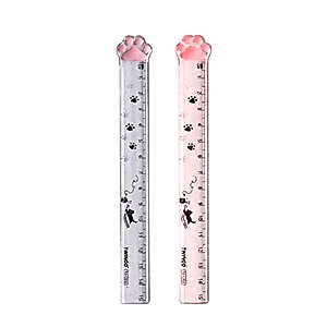 AKOAK 2 Pieces (15 cm) Cute Cat's Paw Straighter Ruler, Plastic Clear Student Ruler, for DIY Drawing/Line Drawing/Measuring/School/Home/Office Supplies, Children's Gifts