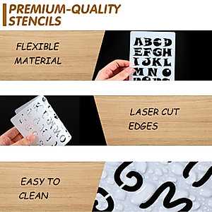 28 Pieces Letter and Number Stencils Reusable Plastic Letter Stencils Alphabet Journal Stencils Font Templates for Notebook, Diary, Scrapbook, DIY Drawing Template on Wood Glass Door Holiday Decor