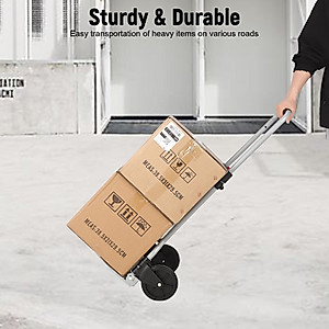 GarveeTech Folding Hand Truck and Dolly, 180lbs Load Capacity, Steel Portable Folding Cart with Bungee Cord Telescopic Handle and Rubber Wheels for Home, Travel, Mobile Warehouse