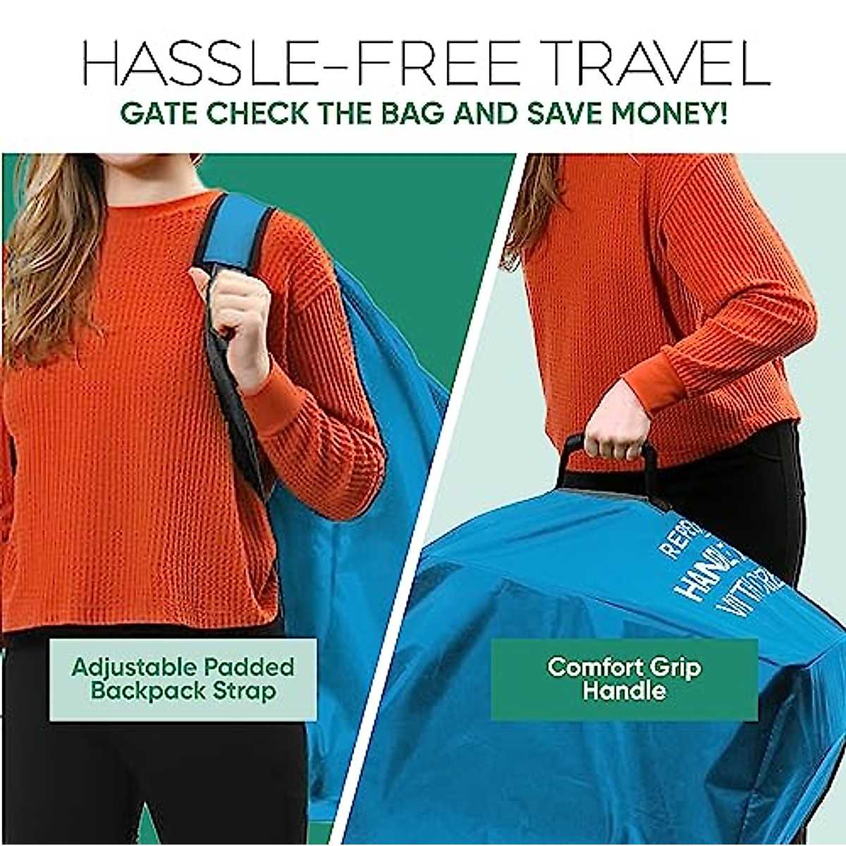 reperkid Durable Double Stroller Bag for Airplane Travel – Heavy Duty Large Single/Jogging Stroller Travel Bag – Sizeable and Water Resistant Stroller Travel Bag with Padded Adjustable Carry Straps