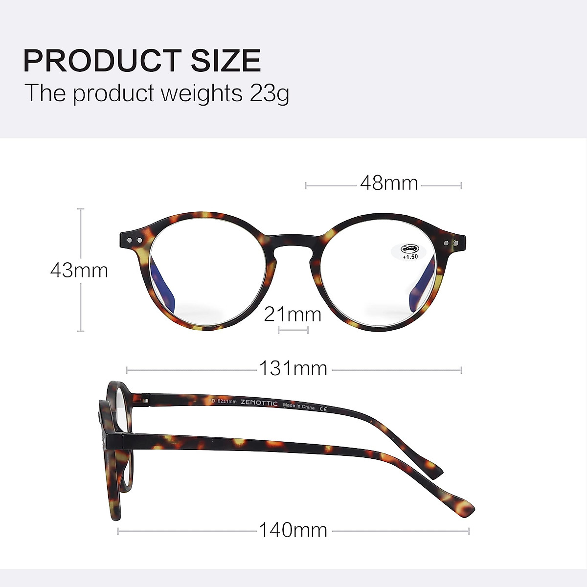 ZENOTTIC Reading Glasses Blue Light Blocking Round Glasses for Men Women Magnification 0.0 1.0 1.5 2.0 2.5 3.0 3.5