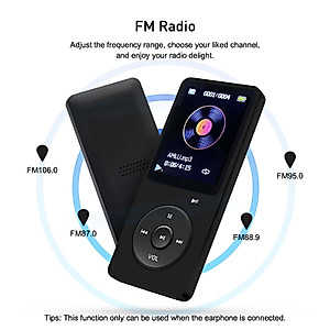 MP3 Player 32GB with Speaker Earphone Portable HiFi Lossless Sound MP3 Mini Music Player Voice Recorder E-Book HD Screen 1.8 inch Black Support up to 128GB