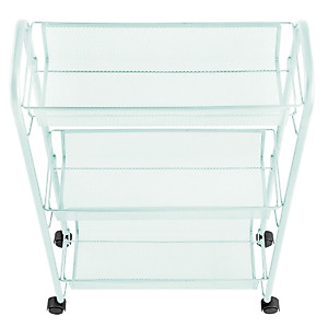mDesign Steel Rolling Utility Cart Storage Organizer Trolley with 3 Basket Shelves for Laundry Room, Mudroom, Garage, Bathroom Organization - Holds Detergents, Hand Soap - Biro Collection, Mint Green