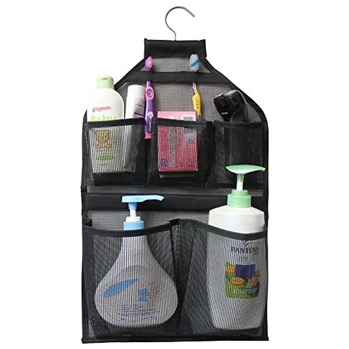 MISSLO Bathroom Shower Organizer Mesh Hanging Shower Caddy with Rotatable Hanger (Black)