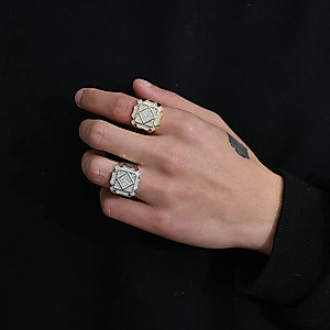 LKV 14K Hiphop Ring Gold Plated Iced Out Diamond CZ Eternity Wedding Engagement Band Ring for Men Women (GOLD, 11)