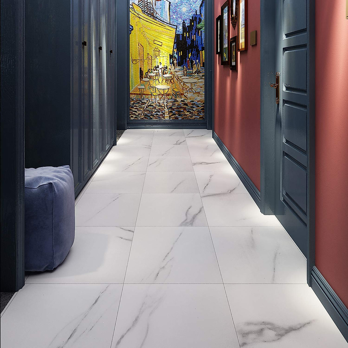 Livelynine White Peel and Stick Floor Tile 16pcs 12X12 Inch Stick on Floor Tiles Bathroom Vinyl Flooring Peel and Stick Tile Floor Stickers Kitchen Bedroom Renter Friendly Laminate Flooring Waterproof