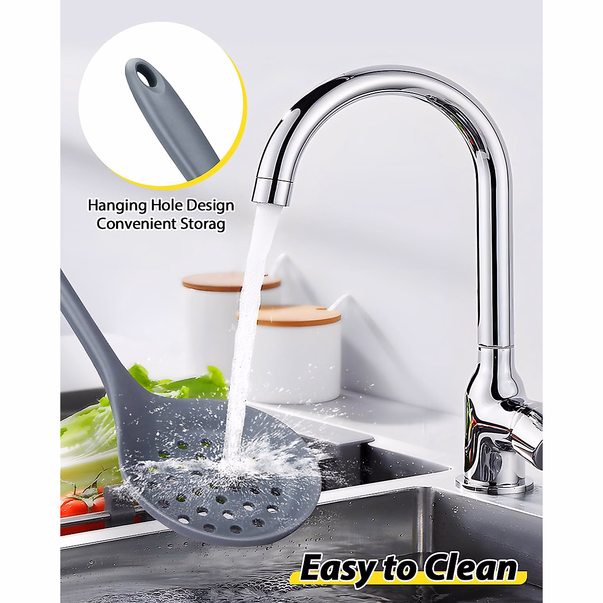 3 Pcs Silicone Kitchen Utensils Set, Soup Ladle-Pasta Fork-Slottede Spoon, Nonstick BPA Free High Heat Resistant Cooking Utensils for Mixing, Serving, Draining, Turning, Stirring