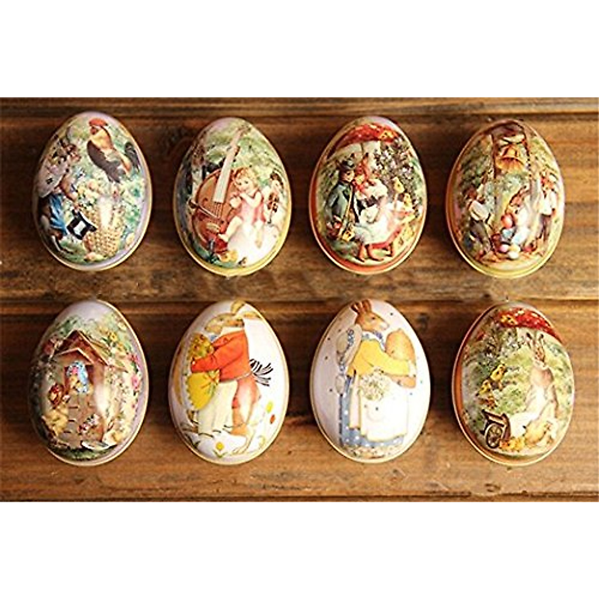 JANIUS Set of 8 Pieces Painted Eggshell Style tin Box for Easter