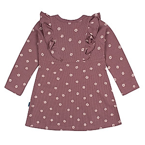 Gerber Baby Girls' Toddler Long Sleeve Dress with Ruffle Detail, Pink Daisies, 12 Months