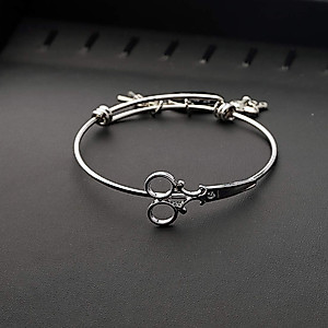 HOLLP Expandable Hairdresser Bracelet Hair Stylist Gift I Will Cut You Hairdresser Jewelry Scissor Bangle Bracelets with Comb Hair Drier Charm Graduation Gift (Style 2)