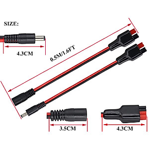 HCFeng 14AWG DC 5521Male/Female Power Plug to an-der-Son Cable 45A Solar Connector to DC5.5X2.1MM Cable Compatible with an-der-Son Port for Generator Battery and Foldable Solar Panel[60CM/2Ft]