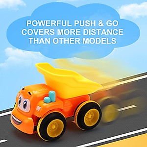 Toys for a 2 Year Old Boy - 3 Friction Powered Trucks for 2+ Year Old Boys, Push & Go Cars Cartoon Construction Vehicle Set - Toddler Boys Toys & Toy Trucks, Play Pull Back Car