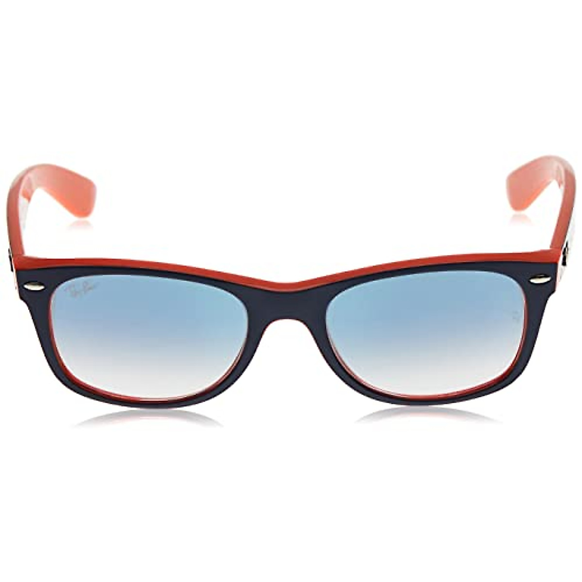 Ray-Ban RB2132 New Wayfarer Square Sunglasses, Blue On Orange/Clear Gradient Blue, 52 mm