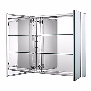 Sunrosa Aluminum Bathroom Medicine Cabinet with Mirror Door, 30"×27.5" Bathroom Mirror Cabinet, Wall-mountable and Recessed-in Mirror Cabinet, 2 Doors Medicine Cabinet Organizer II