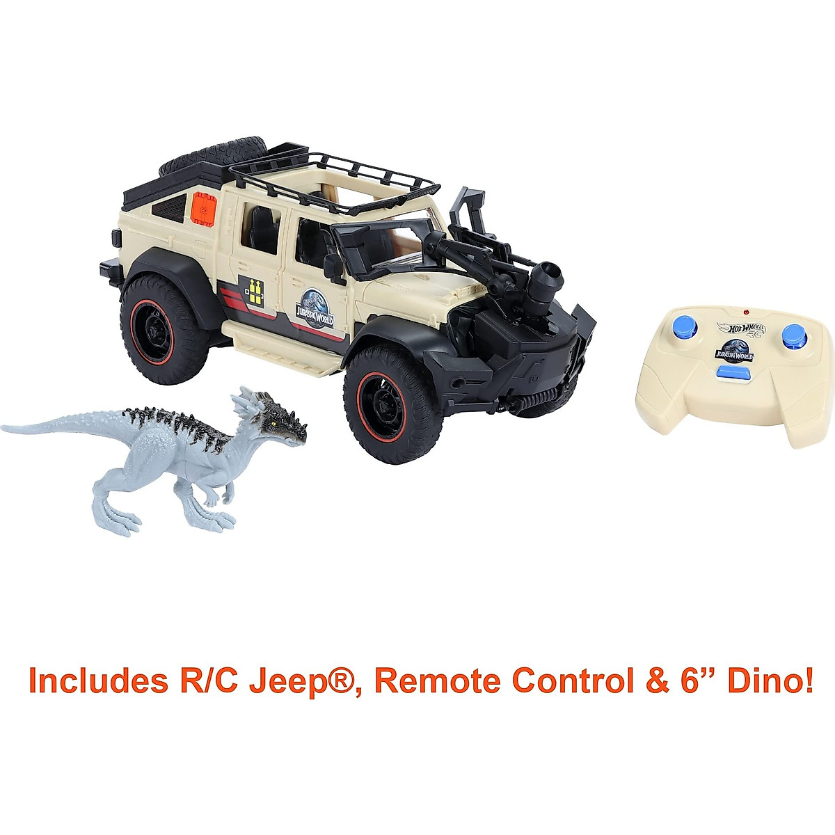 Hot Wheels Matchbox RC Jurassic World Dominion Jeep Gladiator, 6-inch Dracorex Dinosaur Figure, Remote-Control Toy Car with Auto-Capture Claw