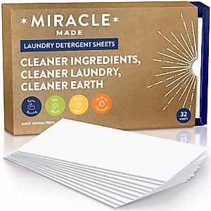 Miracle Made Liquidless Laundry Detergent Sheets-32 Sheets for 64 Loads-Fresh Linen Scent-Plastic-Free, Biodegradable Travel Eco-Strips-Dye, Bleach, Paraben, Cruelty-Free