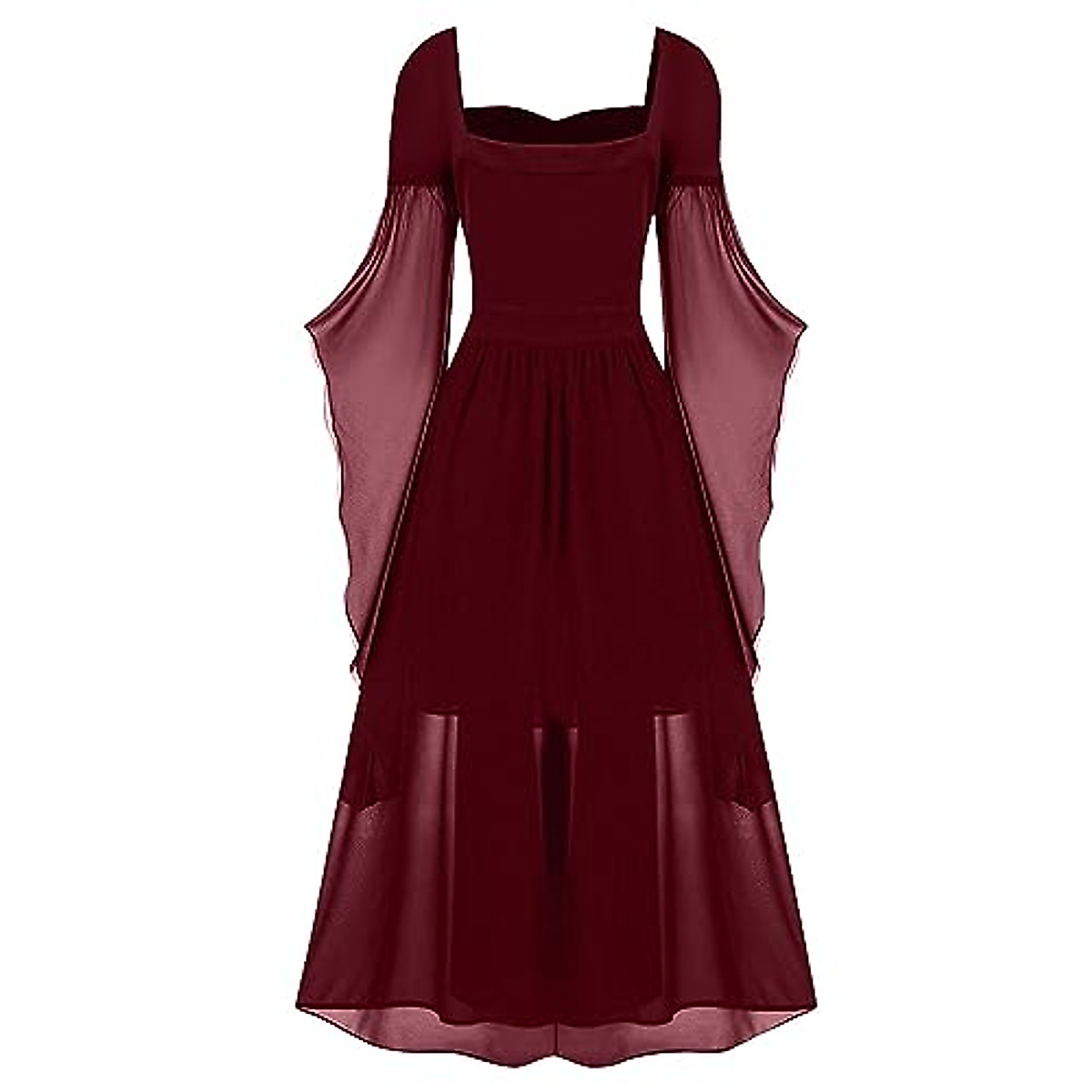 JDHUFEI Womens Renaissance Cosplay Costume Lace Butterfly Sleeve Halloween Costume Square Neck Gothic High Waist Gown Dress