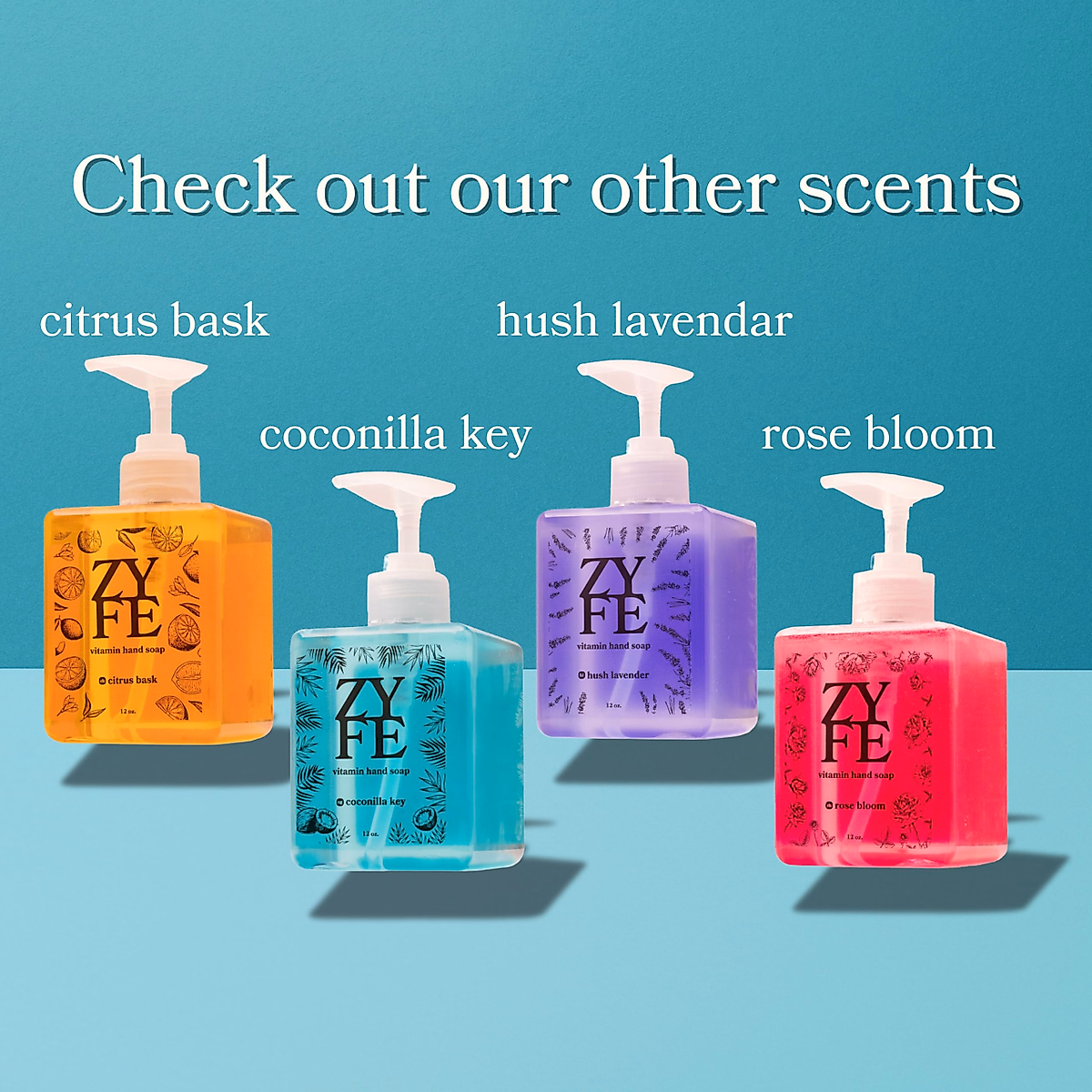 ZYFE Vitamin Hand Soap Refill - Liquid Hand Soap - Natural Plant Derived Moisturizing Handsoap with Essential Oil Fragrance Rose Bloom - Soft Hand Wash for Kitchen & Bathroom - Lush Soft Soap 64oz