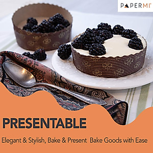 Round Paper Baking Cake Pan Disposable Eco- Friendly Small personal cardboard Baking Molds, Microwave Freezer Oven Safe bakeware, Kraft Forms for Bake & Serve, 25pc- 4” x 1-1/8” 5oz