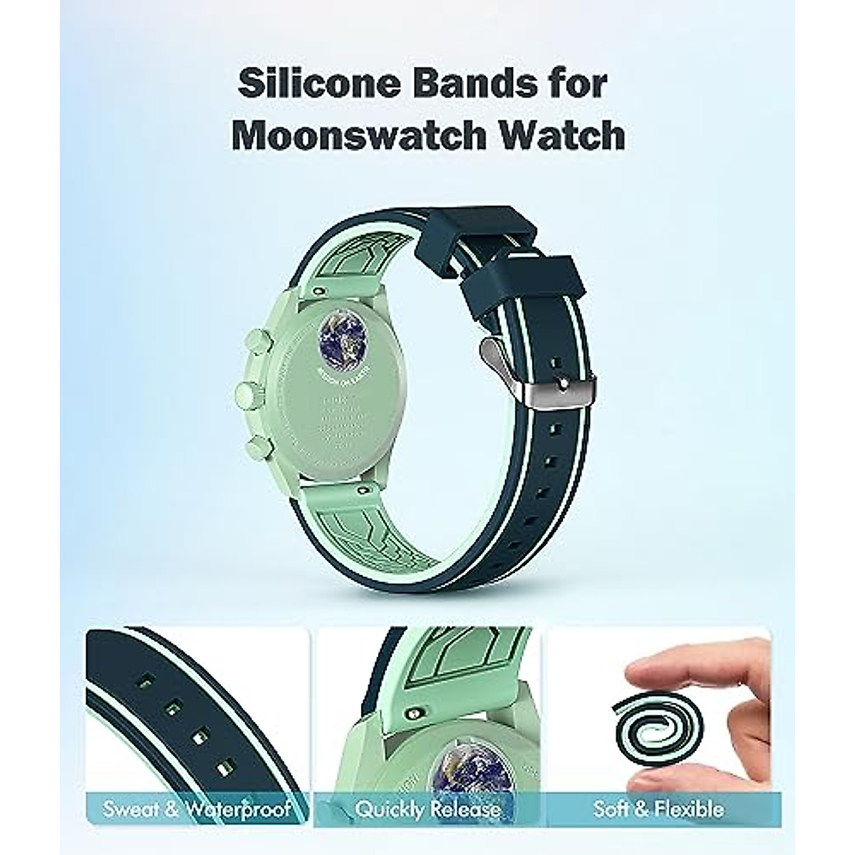 Stanchev Bands for Moonswatch Watch,Soft Silicone Strap Compatible with Omega x Swatch MoonSwatch Speedmaster 20mm Watch,Quick Release Waterproof Replacement Strap for Swatch Omega Men Women (Black)