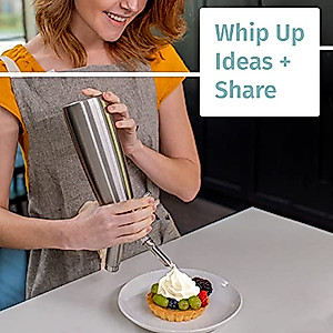 Whipped Cream Dispenser Stainless Steel - Professional Whipped Cream Maker - Gourmet Cream Whipper - Large 500ml / 1 Pint Capacity Canister - Includes 3 Culinary Decorating Nozzles