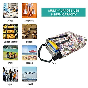 Canvas Tote Bag with Interior Pocket Sturdy Lining Large Shopping Bag for Women Durable Lady Totes Flower Print