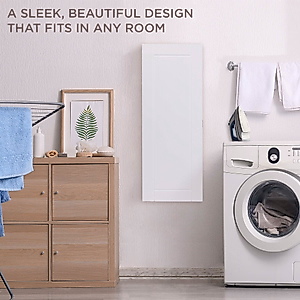 Ivation Wall-Mounted Ironing Board Cabinet, Foldable Ironing Storage Station for Home, Apartment , Easy-Release Lever, Garment Hooks, White