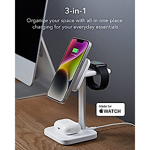 ESR 3-in-1 MagSafe Charger Stand (HaloLock), Removable Made for Apple Watch Certified Charger, MagSafe Charging Station, Magnetic Wireless Charger, iPhone 14/13/12 Series, AirPods Pro/3/2, White