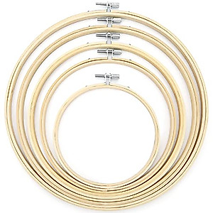 Aoibrloy 5 Pieces Embroidery Hoops Set, 5 Size Bamboo Cross Stitch Hoop 5 Inch to 10 Inch Circle Embroidery Ring for Embroidery, Cross Stitch, Sewing