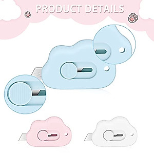 12 Pieces Cute Box Cutter Utility Retractable Knives, 6 Cartoon Cat Claw Box Cutters Pointed, 6 Cloud Pointed Cute Cardboard Cutter Razor Knife Smooth Pointed Mechanism for Office and Home Use