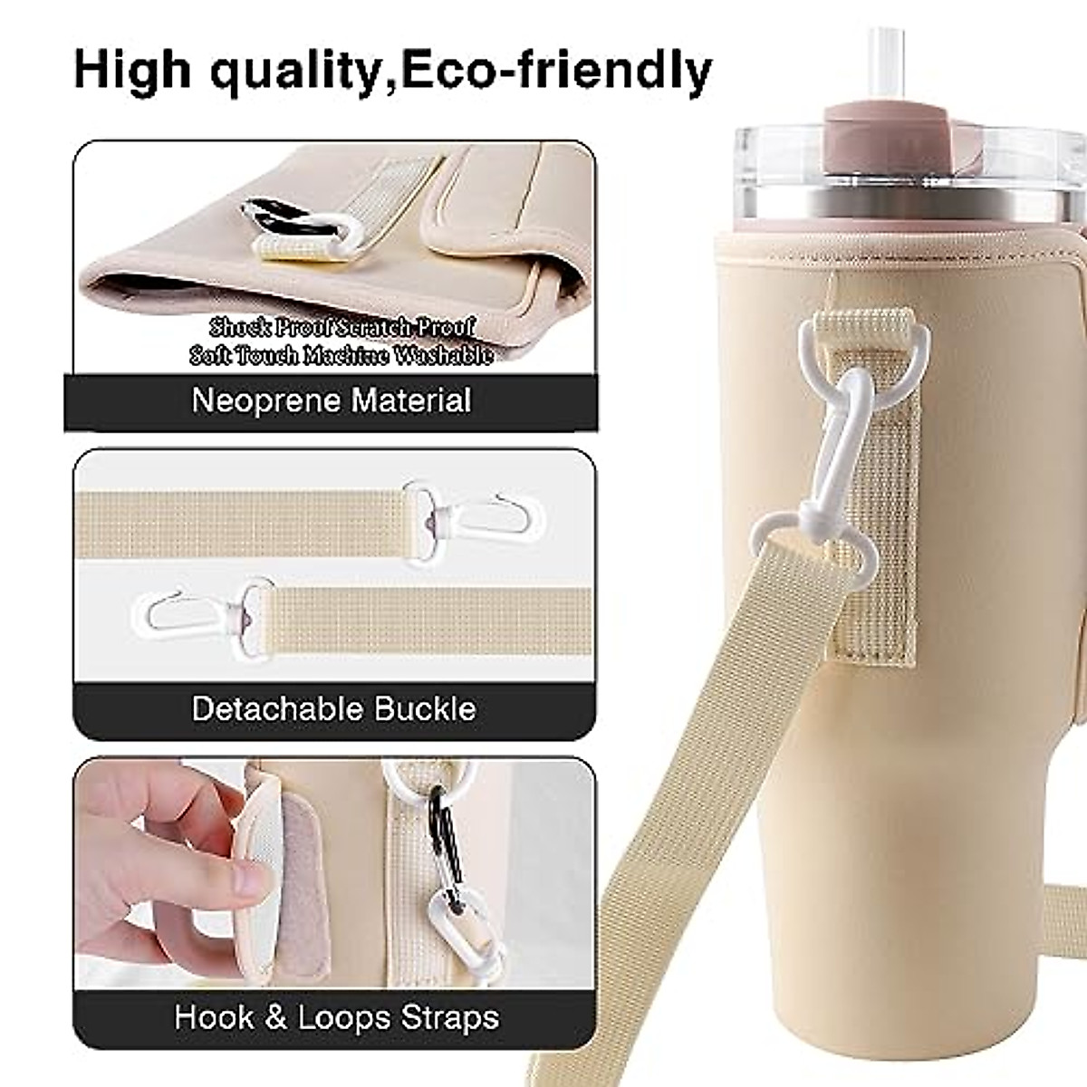 Stanley Cup Holder with Adjustable Shoulder Strap, Stanley Carrier Bag for 40oz Adventure Quencher & H2.0 Flowstate Tumbler with Handle, 40 Oz Tumbler Accessories Sleeve, Stanley Carrying Strap