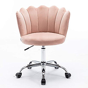 Henf Home Office Chair, Modern Velvet Upholstered Swivel Desk Chair Metal Base, Leisure Office Chair Adjustable Cute Vanity Chair for Home Living Room Bedroom, Pink