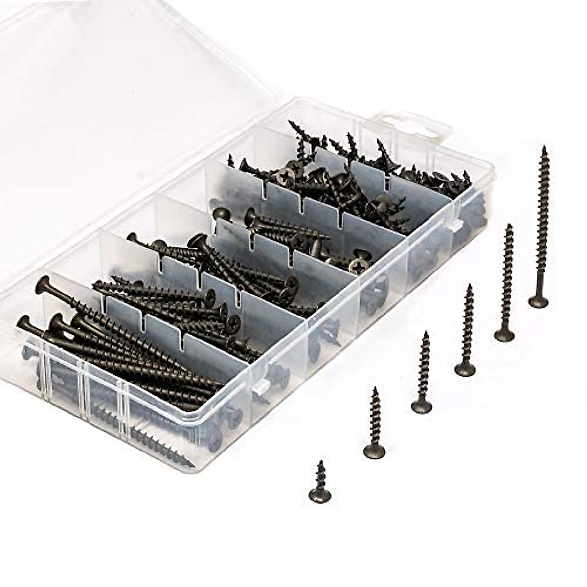 T.K.Excellent #6#8 Black Philips Bugle Head Wood Screws,Coarse Thread Sharp Point Drywall Screws Assortment Kit,250 PCS