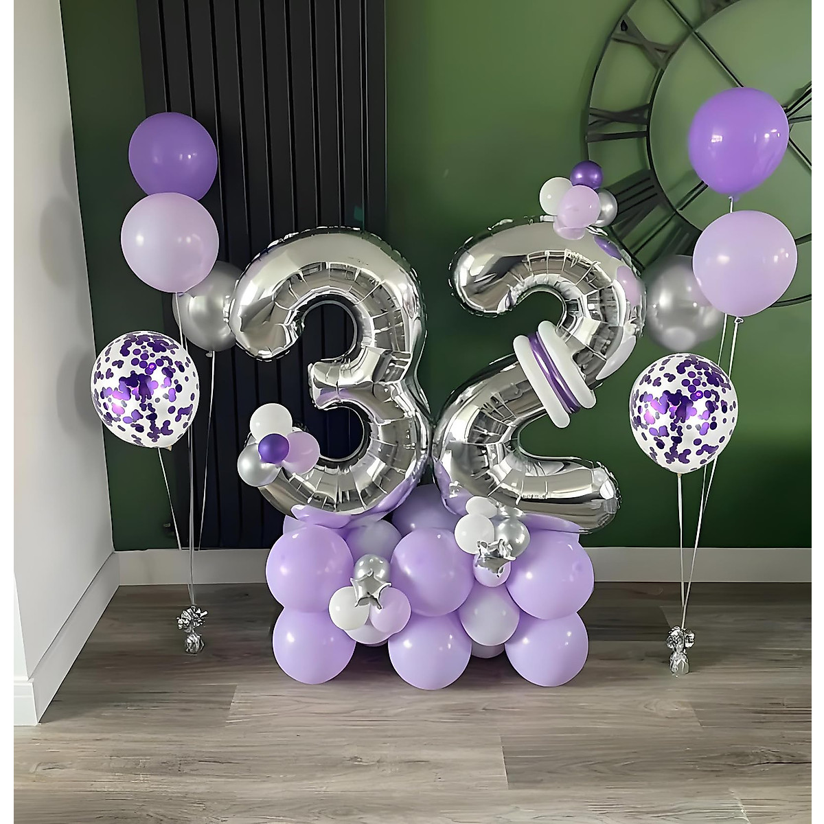 55pcs Metallic Purple Premium Latex Lavender Lilac Balloons 12 inches and Purple Confetti Balloons with Ribbons Set for Birthday Bridal Shower Wedding Party Decorations