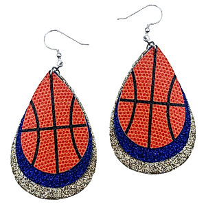 Basketball Earrings for Women - Basketball Mom Jewelry - Basketball Jewelry - Basketball Wives Earrings (Royal Blue & Silver)