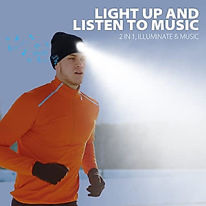 Men's Gifts Beanie with Bluetooth and LED - Christmas Stocking Stuffers Men Women 2 in 1 Rechargeable Winter Beanie V5.0 Bluetooth Hat Lighted Beanie Cap Flashlight Hat for Camping Running Fishing