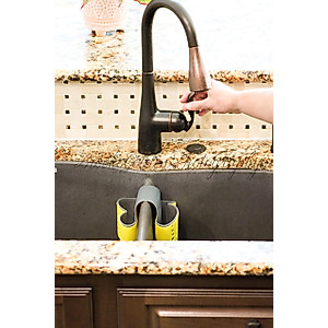 Sink Caddy Sponge Holder- Kitchen Sink Soap Holder-Plastic Saddle Faucet Caddy-Sink Organizer for Brushes, Sponges, Soap, Utensils (Yellow)